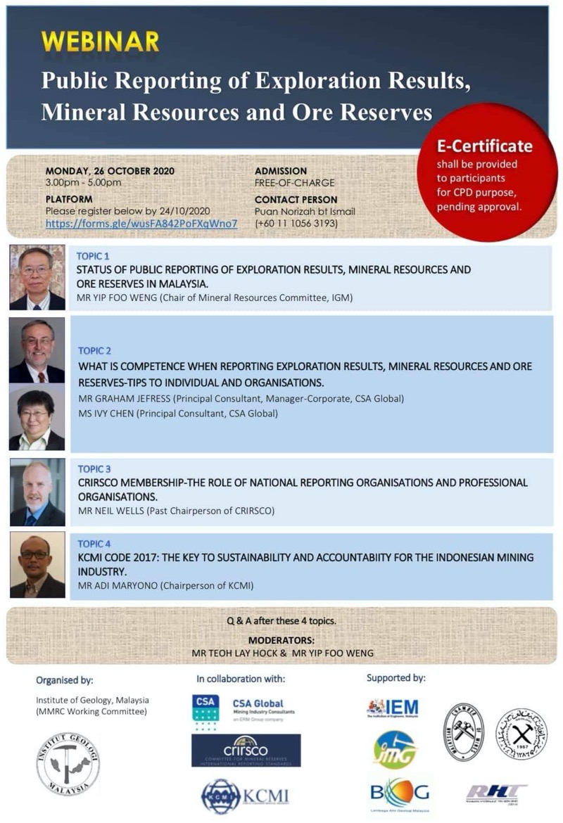 Public Reporting of Exploration Results, Mineral Resources and Ore Reserves